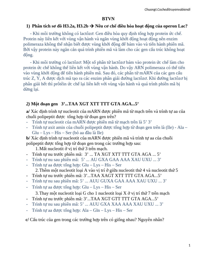 BTVN môn Sinh ban A số 2 | PDF