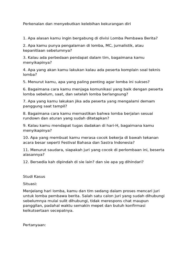 Wawancara PJ Lomba Pembawa Berita | PDF
