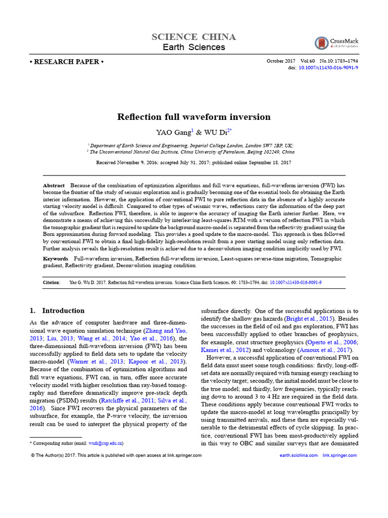 Reflection Full Waveform Inversion | PDF | Inverse Problem | Waves