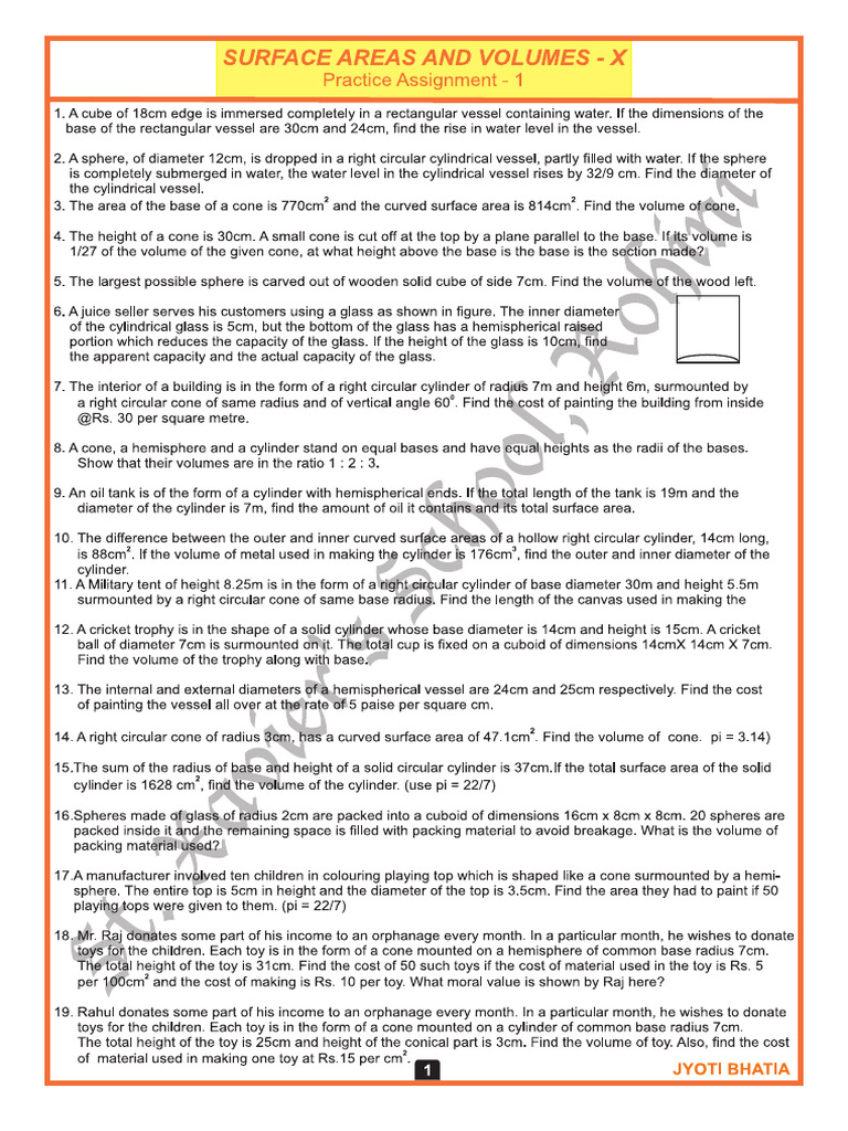 SA and VOLUMES Assignment | PDF