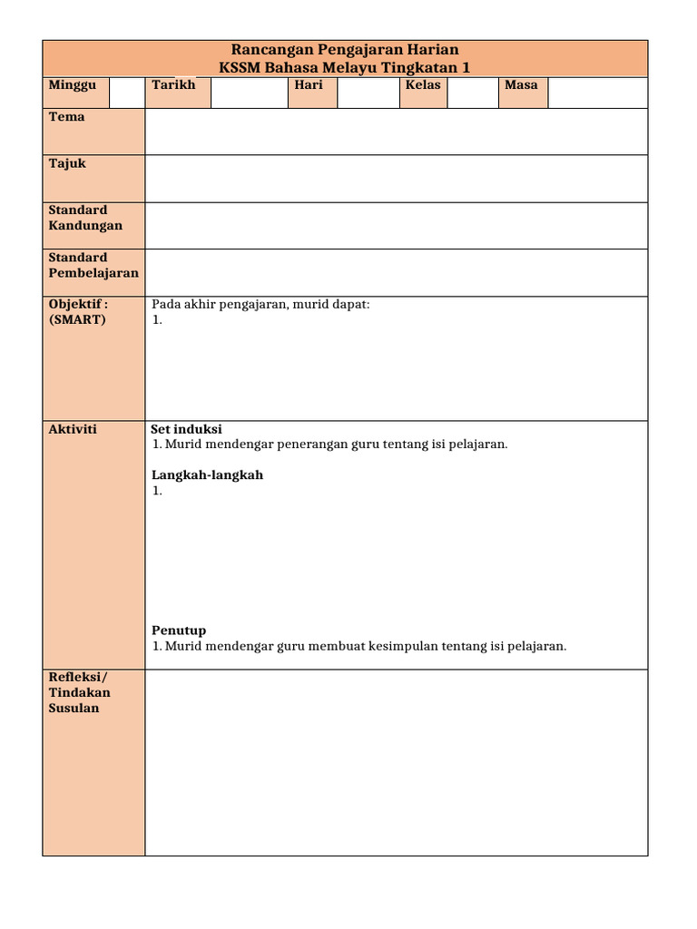 Template Rancangan Pengajaran Harian | PDF