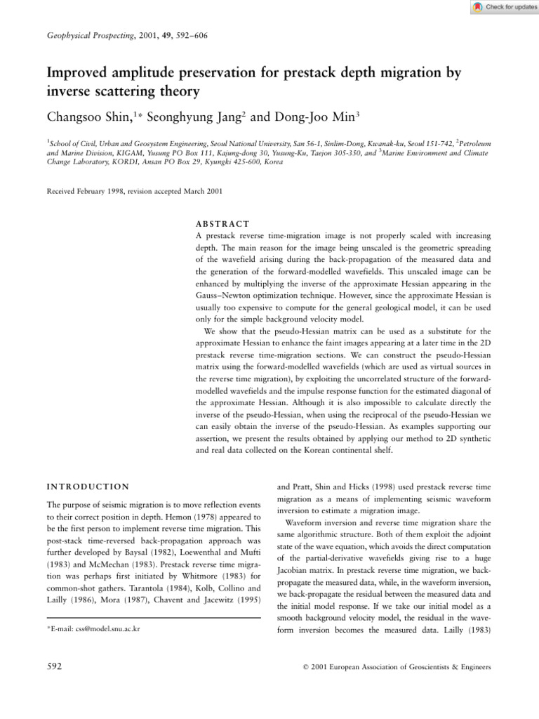 Geophysical Prospecting - 2008 - Shin - Improved Amplitude Preservation For Prestack Depth ...
