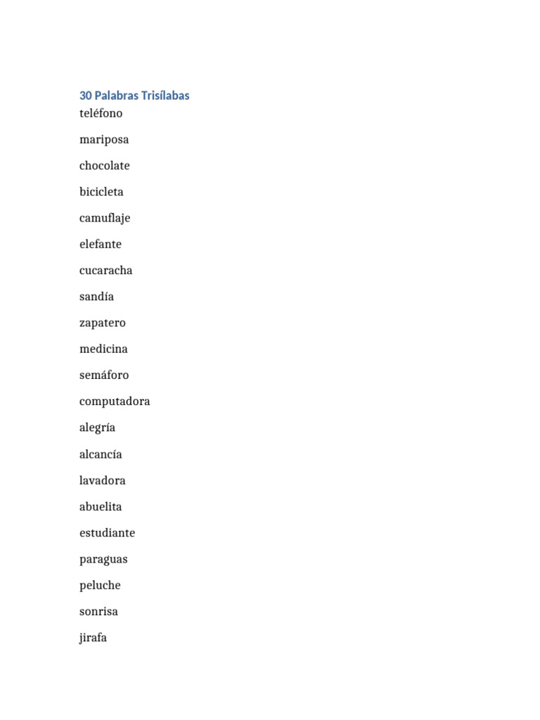 30 Ejemplos de Palabras Trisílabas | PDF