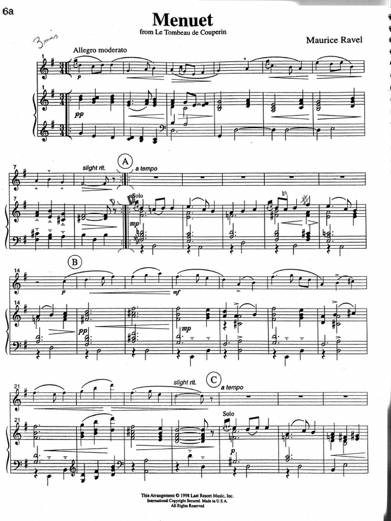 Tombeau de Couperin Oboe/piano Menuet by Ravel | PDF