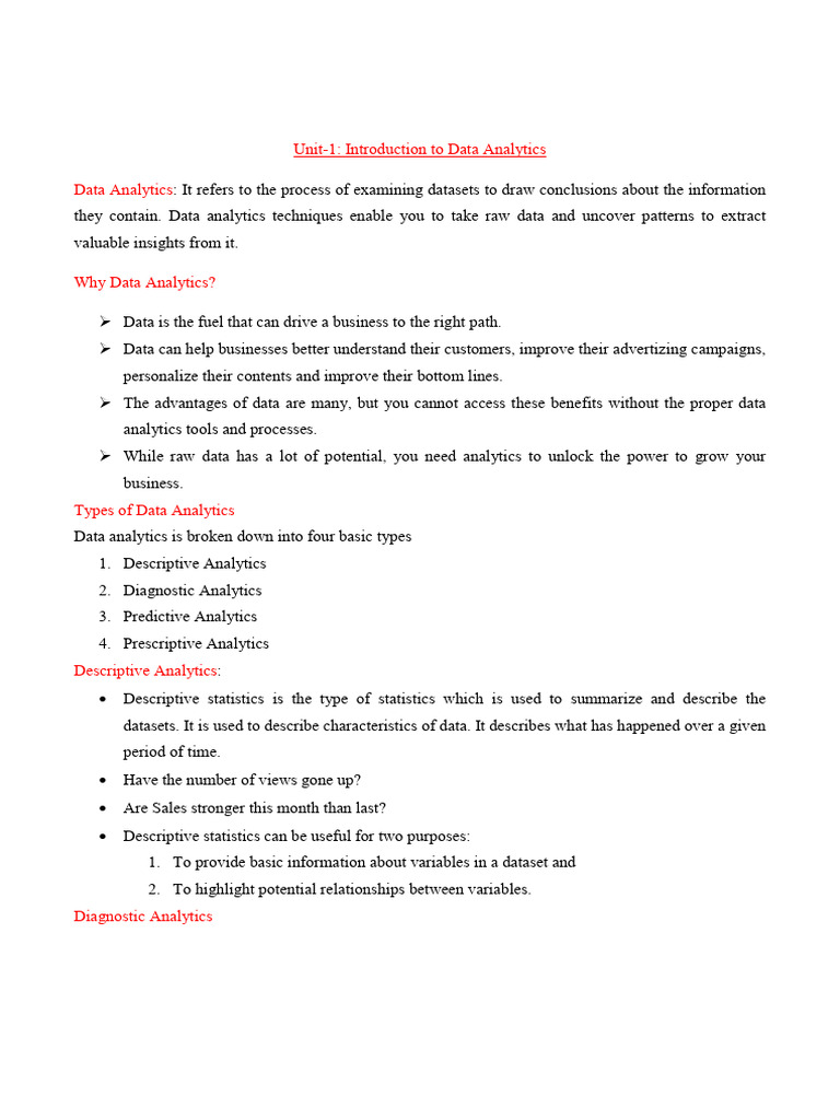 Unit 1; Data Analytics (KCA-034) | PDF | Analytics | Data Analysis