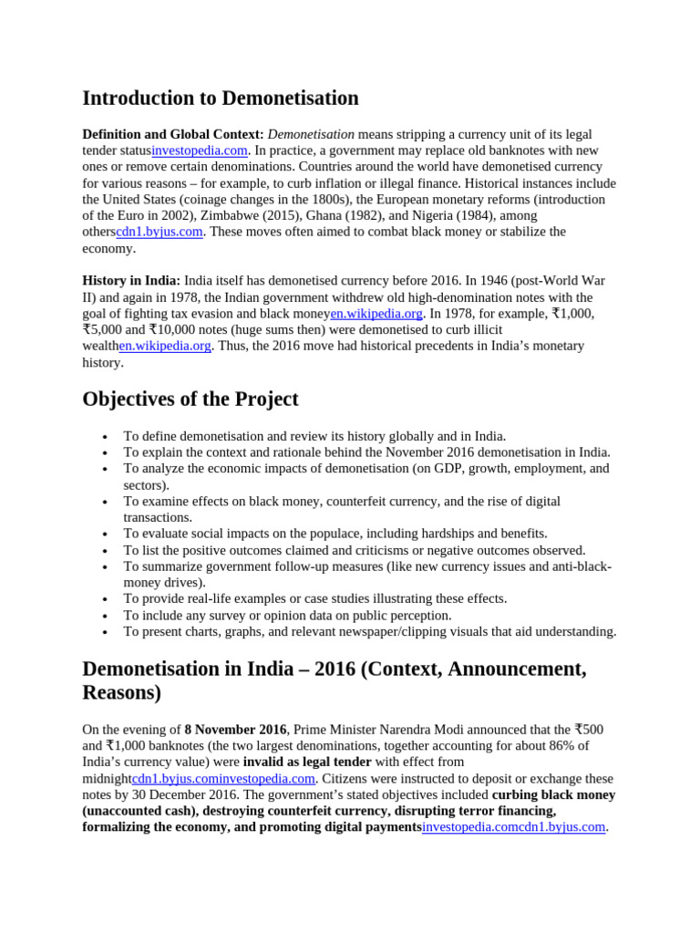 Introduction To Demonetisation | PDF | Money | Legal Tender