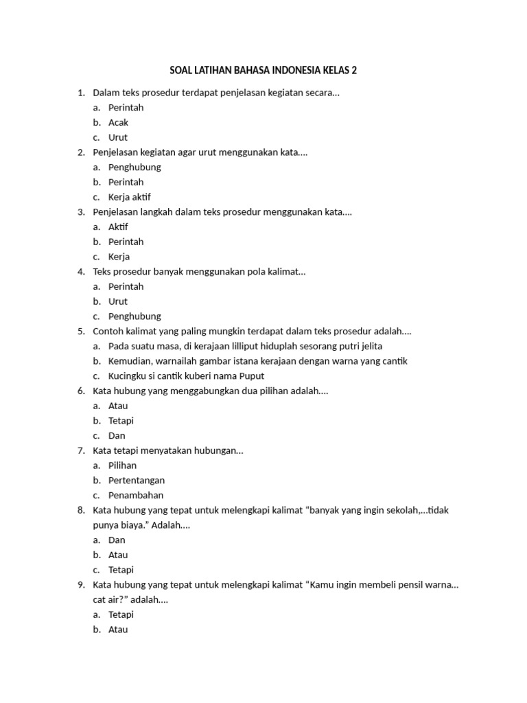 Soal Latihan Bahasa Indonesia Kelas 2 | PDF