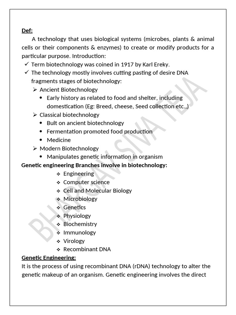 Overview of Biotechnology and Genetic Engineering | PDF | Molecular ...