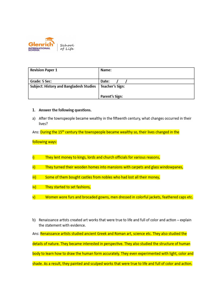 Revision Paper 1 Answer Key | PDF