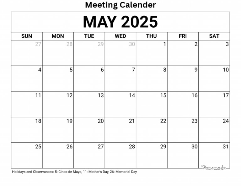 May Calendar 2025 Printable Blank PDF | PDF