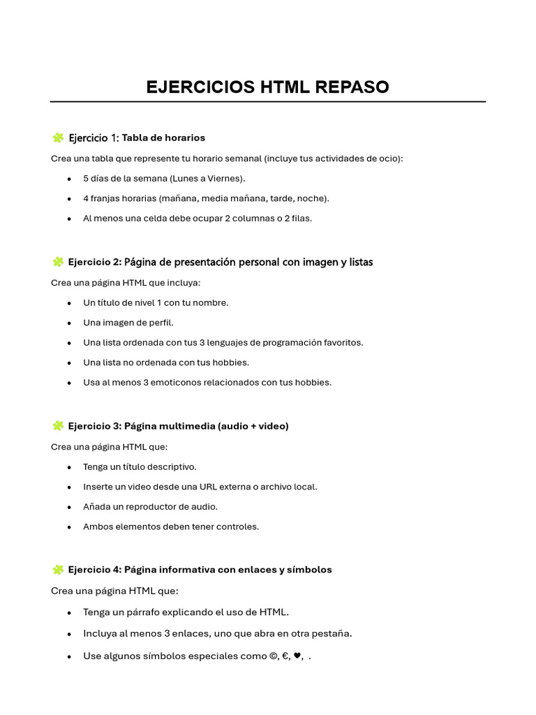 Ejercicios Repaso HTML - Repaso | PDF