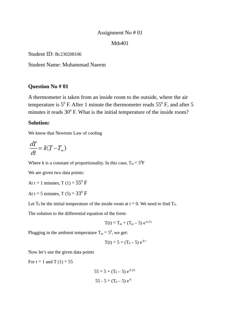 Assignment No # 01 Mth401 | PDF