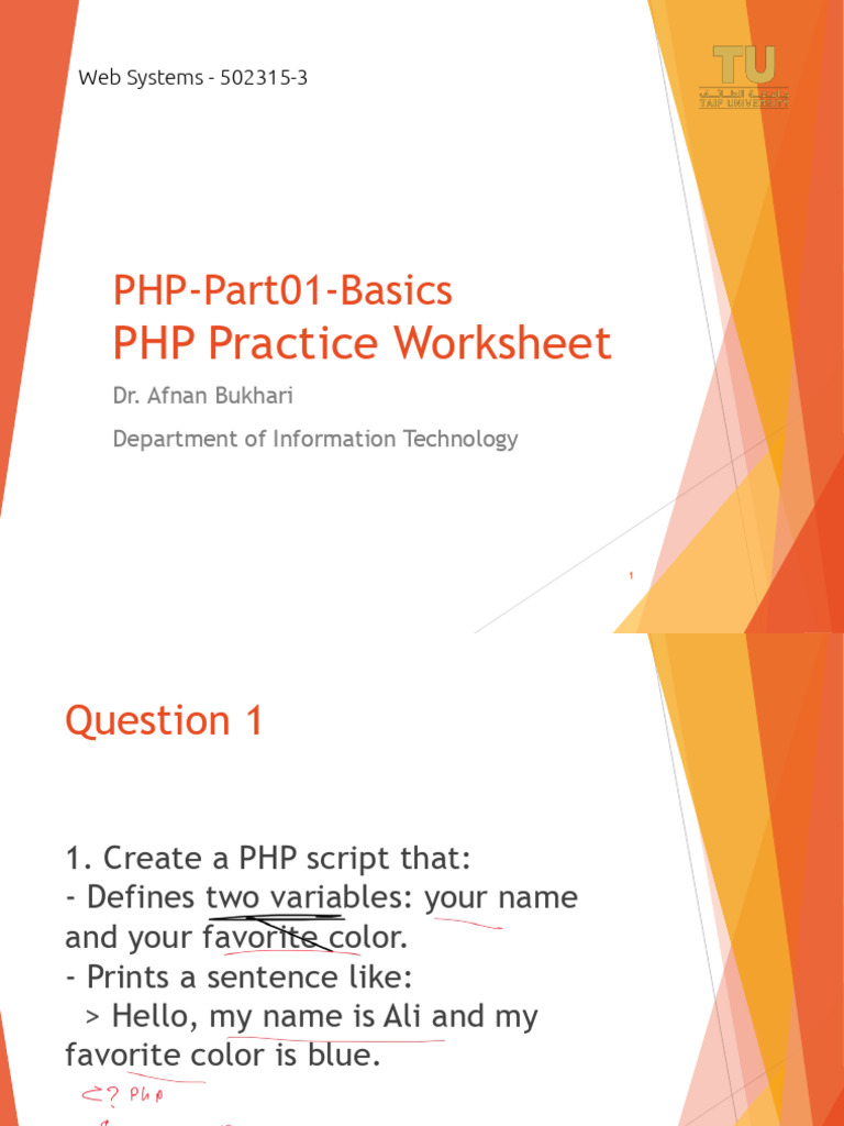 PHP Practice Worksheet With Answers | PDF