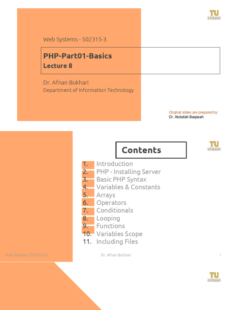 WS Lec8 PHP Part01 Basics | PDF | Php | World Wide Web