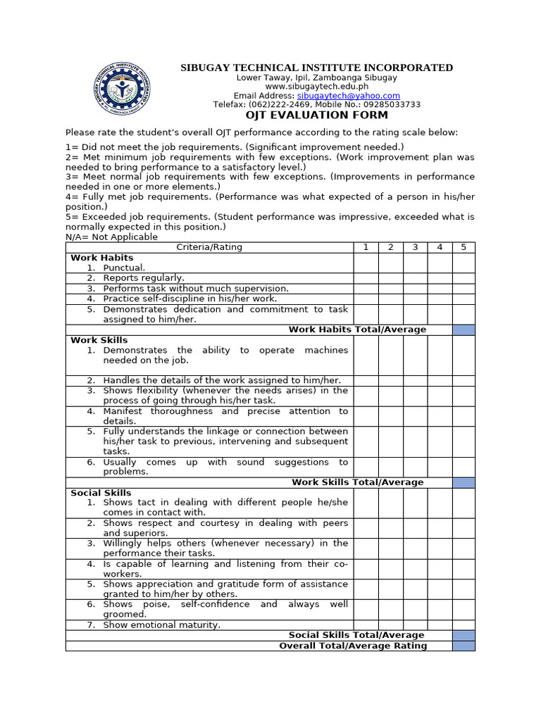 OJT-EVALUATION-FORM-STII-BSHM[1] | PDF | Behavioural Sciences | Psychology