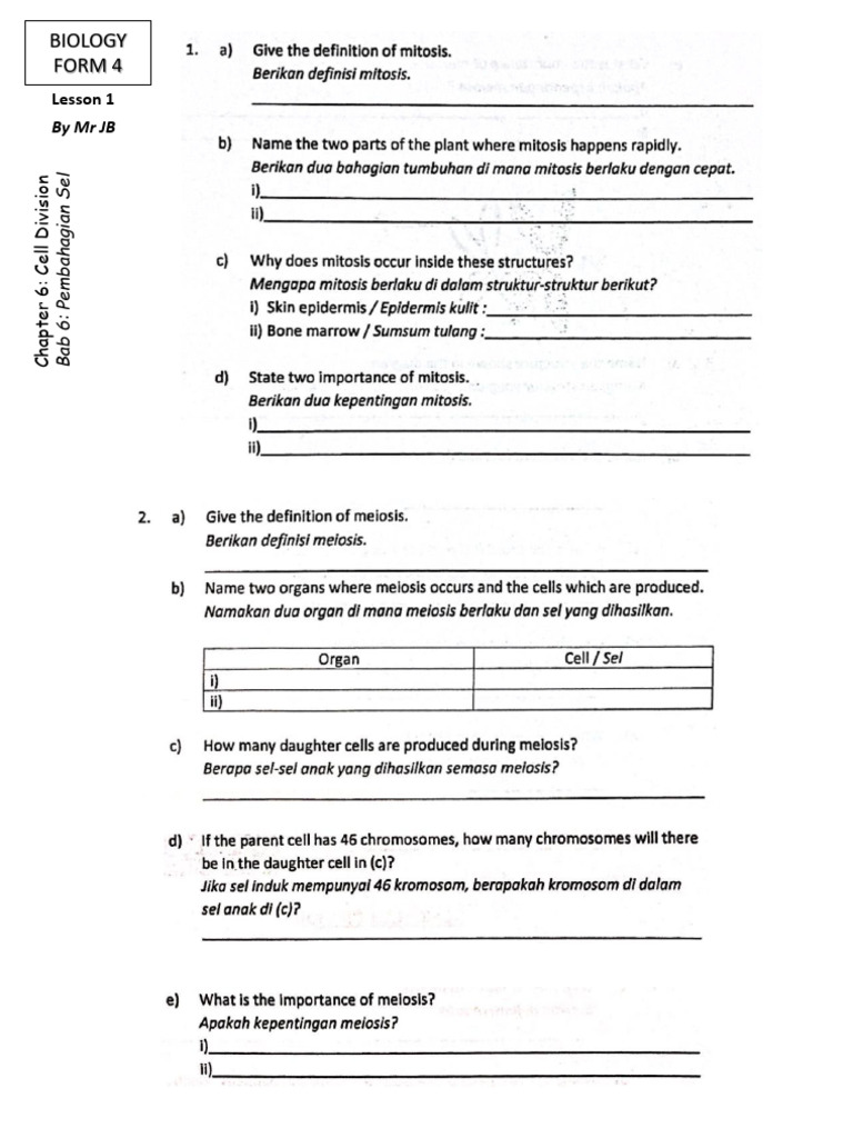 F4 Biology Lesson 1 Chapter 6 Cell Division | PDF