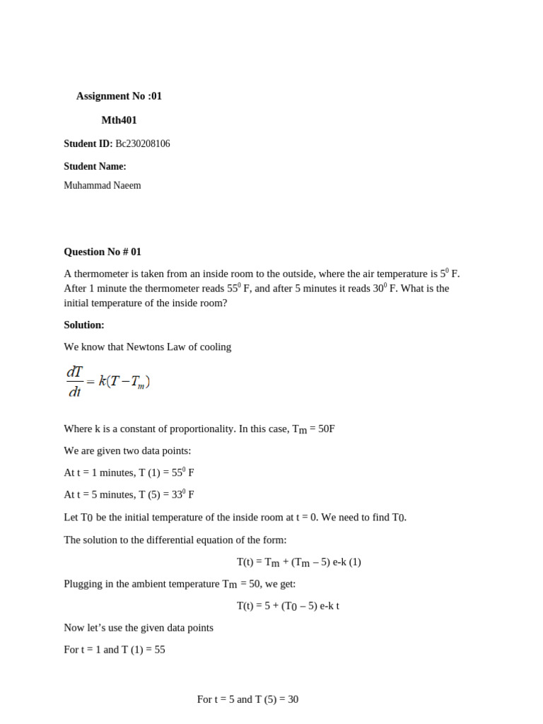 Spring 2025 - MTH401 | PDF