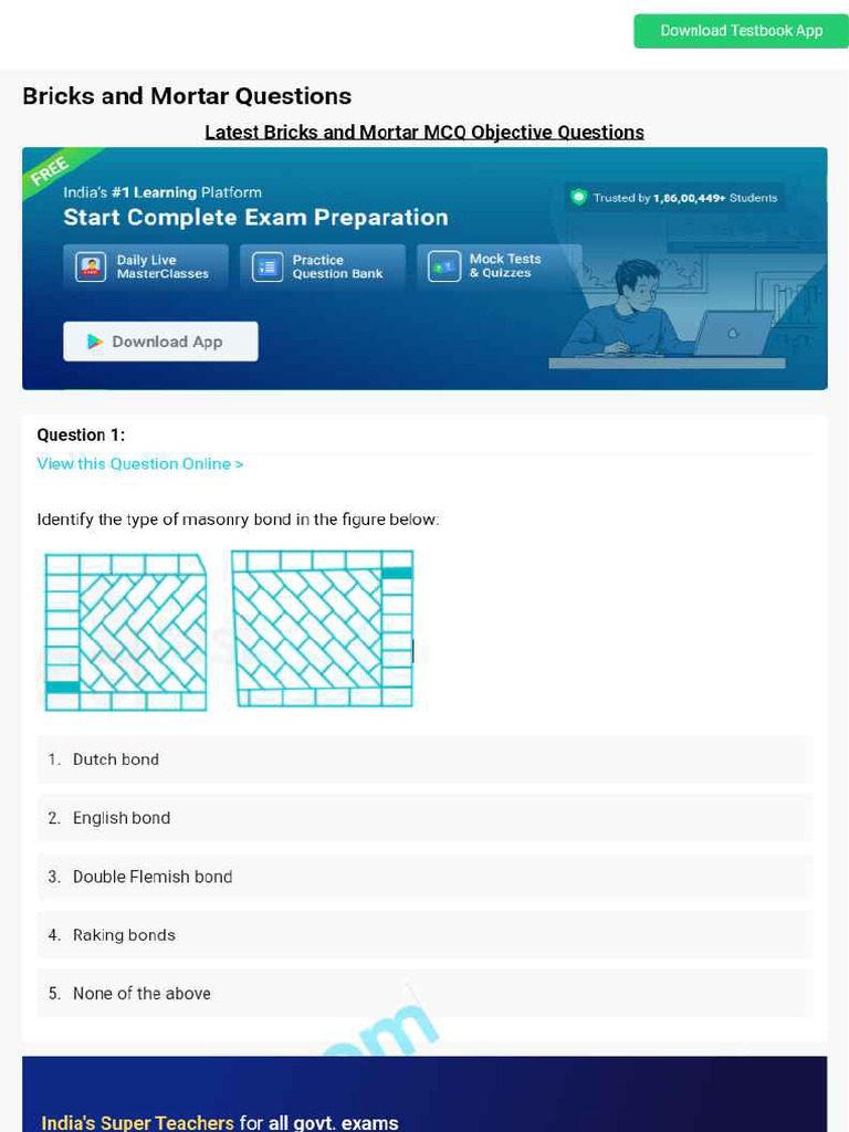 MCQ On Bricks and Mortar 5eea6a0c39140f30f369e0af | PDF