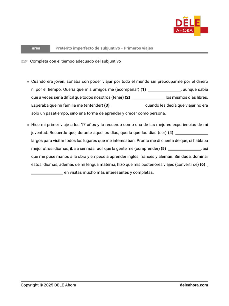 Preterito Imperfecto de Subjuntivo Primeros Viajes | PDF