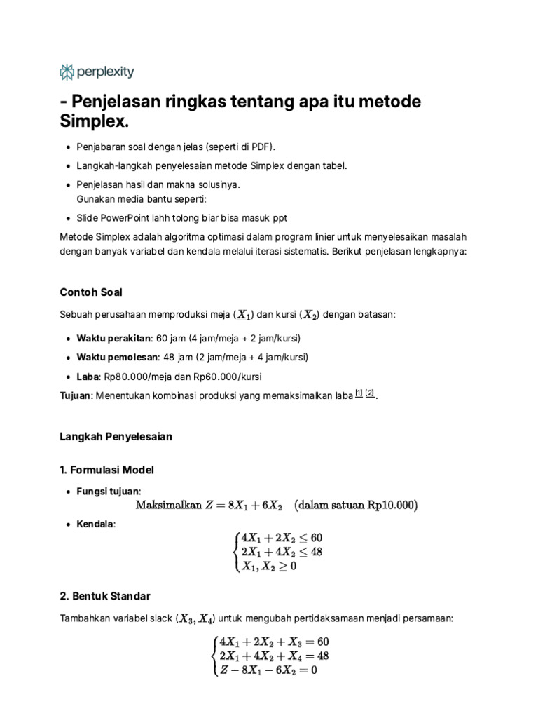 Optimasi Produksi dengan Metode Simplex | PDF