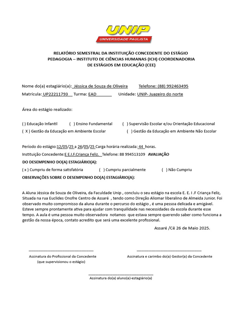 Relatório Semestral Da Concedente | PDF