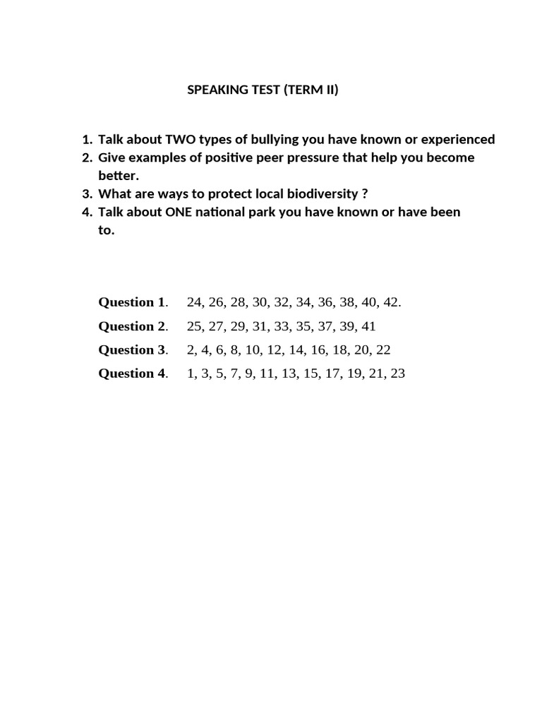 Speaking Test Term II | PDF