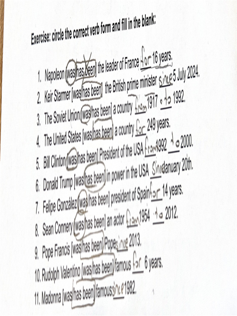 Exercise Circle The Correct Verb Form and Fill in The Blank | PDF