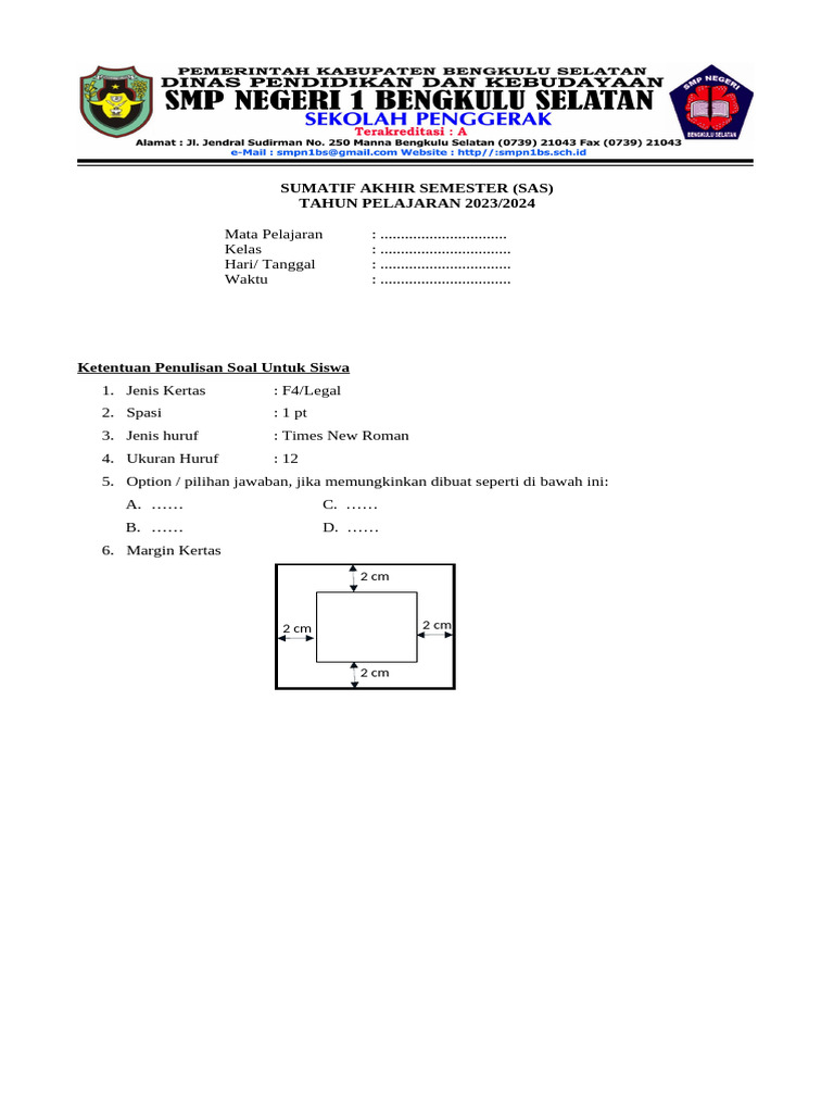 Kop Soal Untuk Siswa | PDF