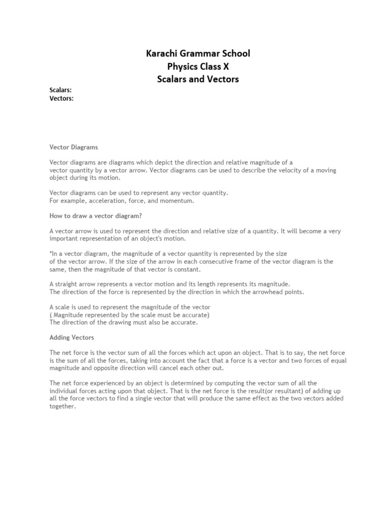 Vectors and Scalars Notes 5054 | PDF | Euclidean Vector | Force