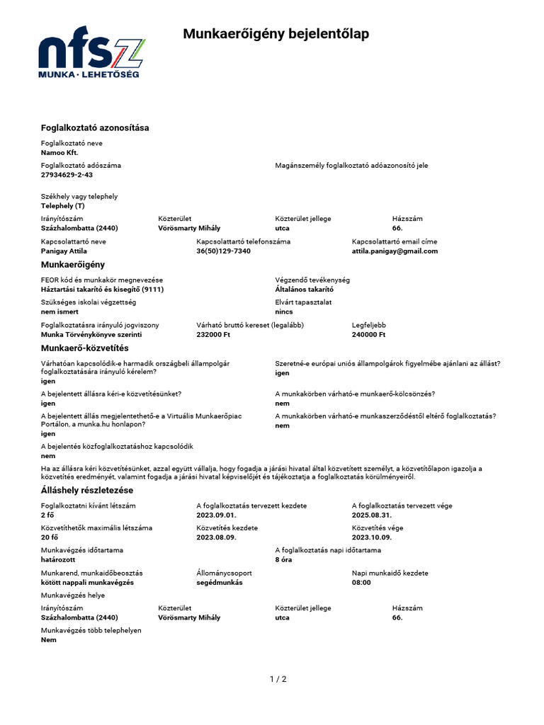 NFSZ Urlap Letoltes | PDF