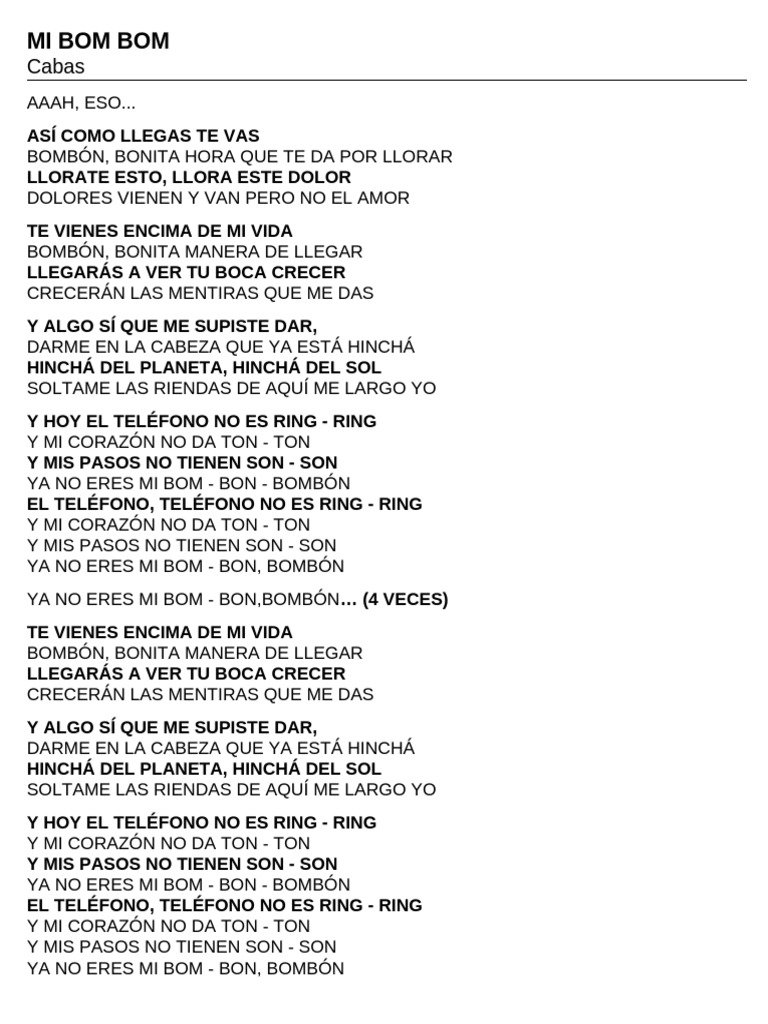 Letras de "Mi Bombón" | PDF