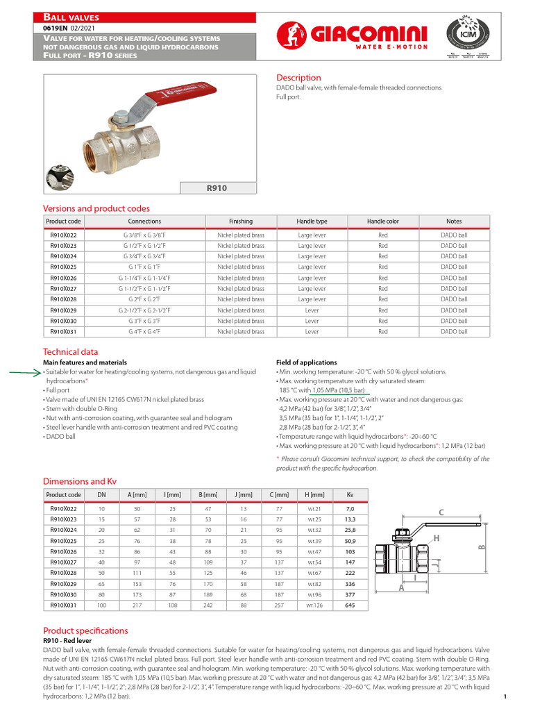 B. Ball Valves (R (10 Series) - TDS | PDF | Valve | Brass