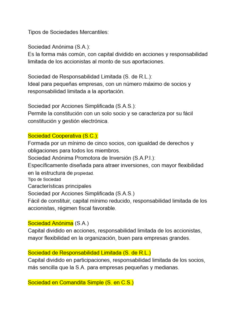 Tipos de Sociedades Mercantiles | PDF
