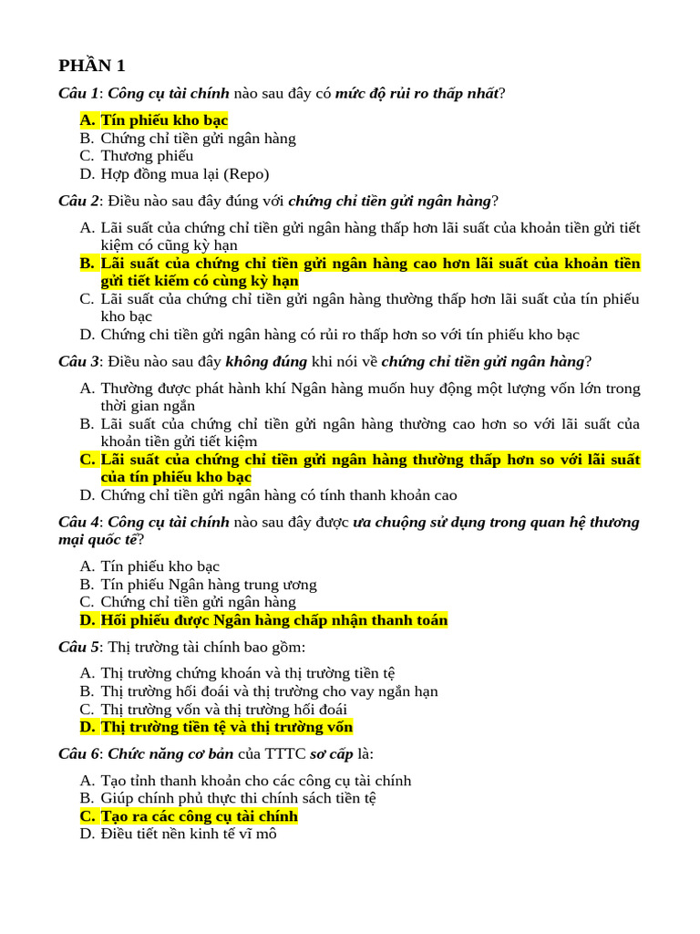 TRẮC NGHIỆM TTTC | PDF