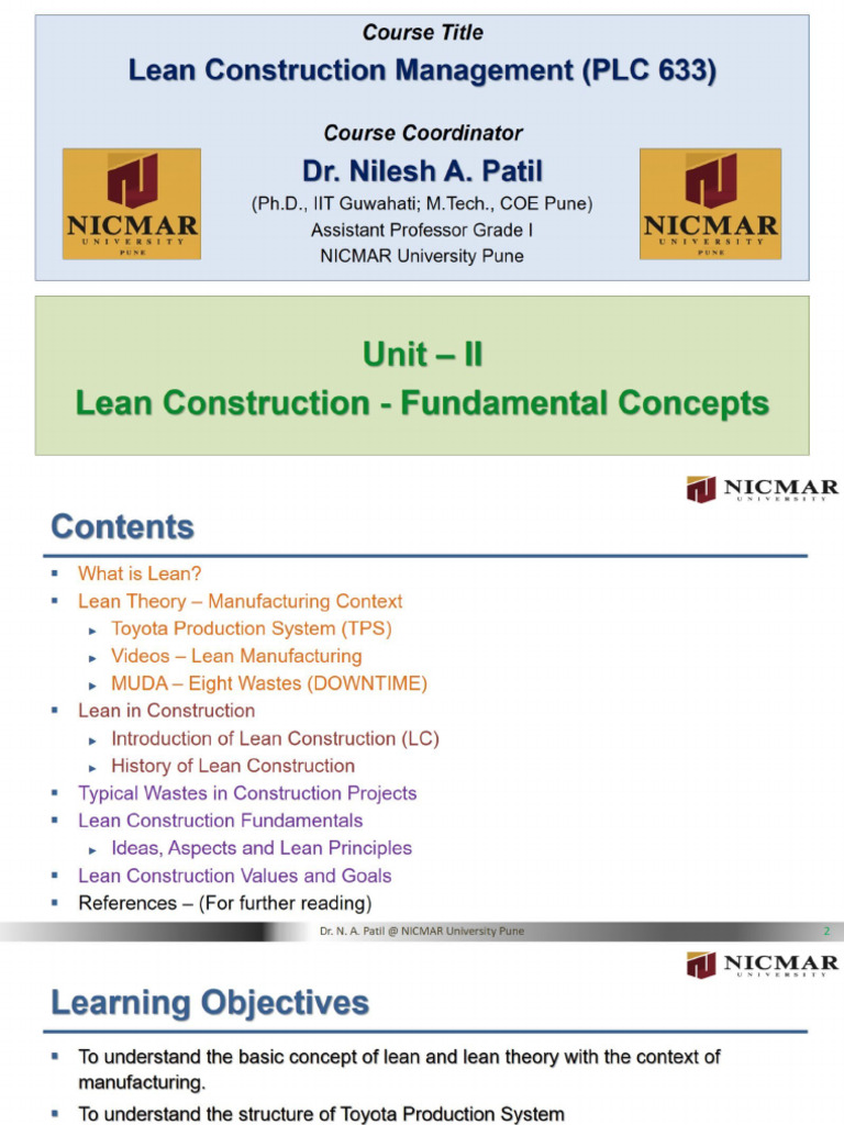 Unit 2 - Lean Construction - Fundamental Concepts | PDF