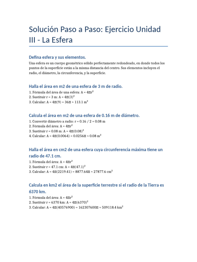 Solucion Ejercicio Unidad III Esfera | PDF