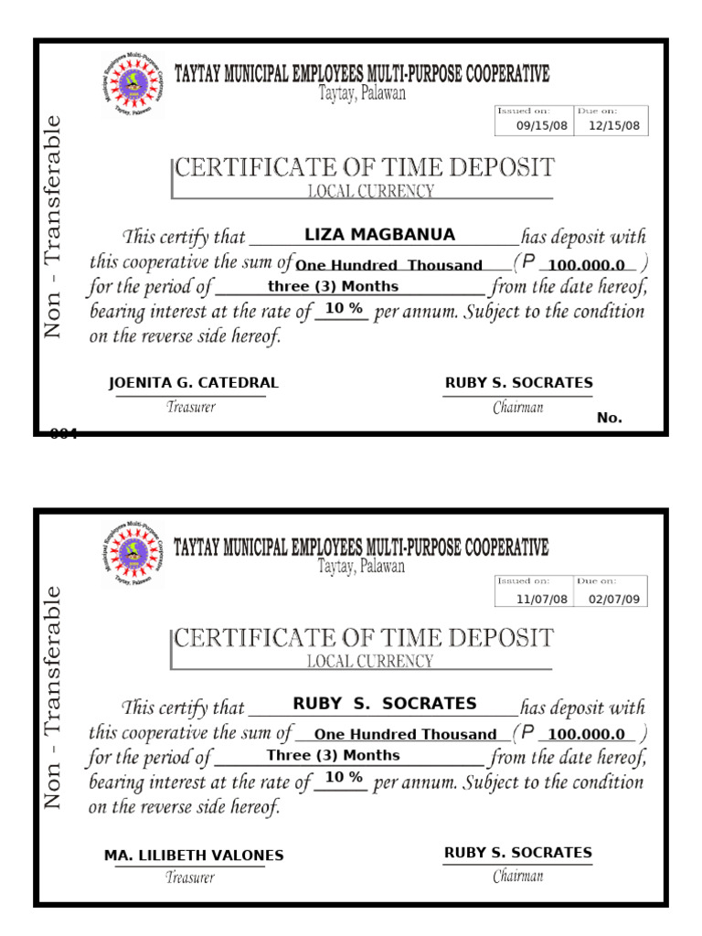 Certificate of Time Deposit Details | PDF