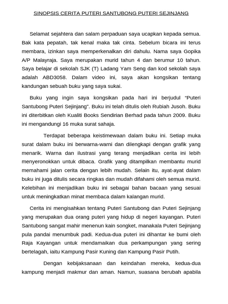 Sinopsis Hikayat Puteri Santubong | PDF