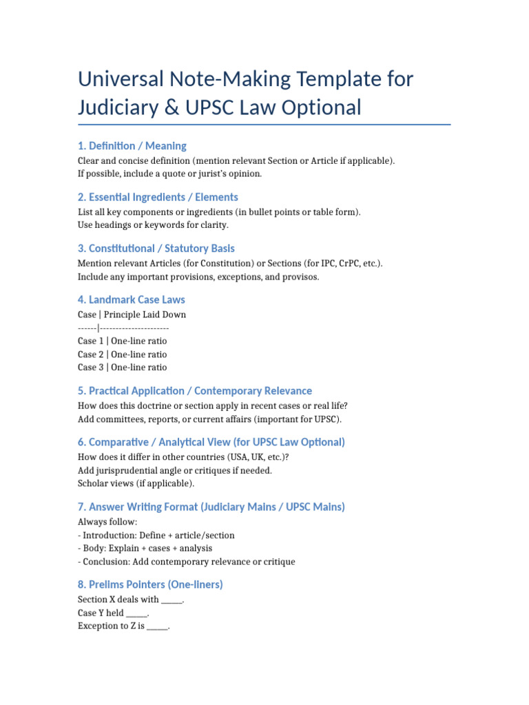 Law Note Template Judiciary UPSC | PDF