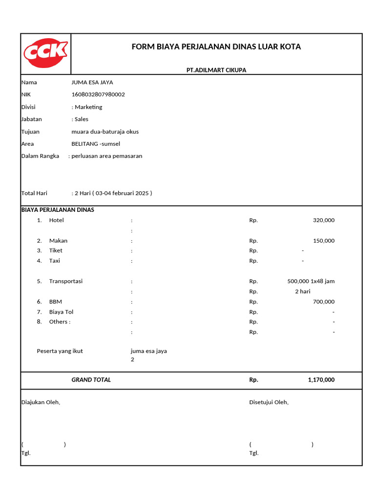 Form Kosong Dinas Luarkota Sales | PDF