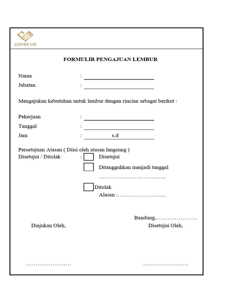 Formulir Pengajuan Lembur Karyawan | PDF