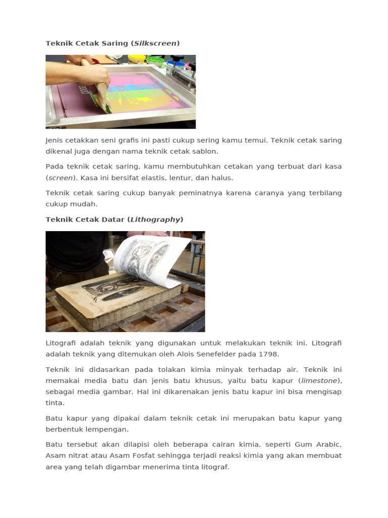 Teknik Cetak Saring dan Datar dalam Grafis | PDF