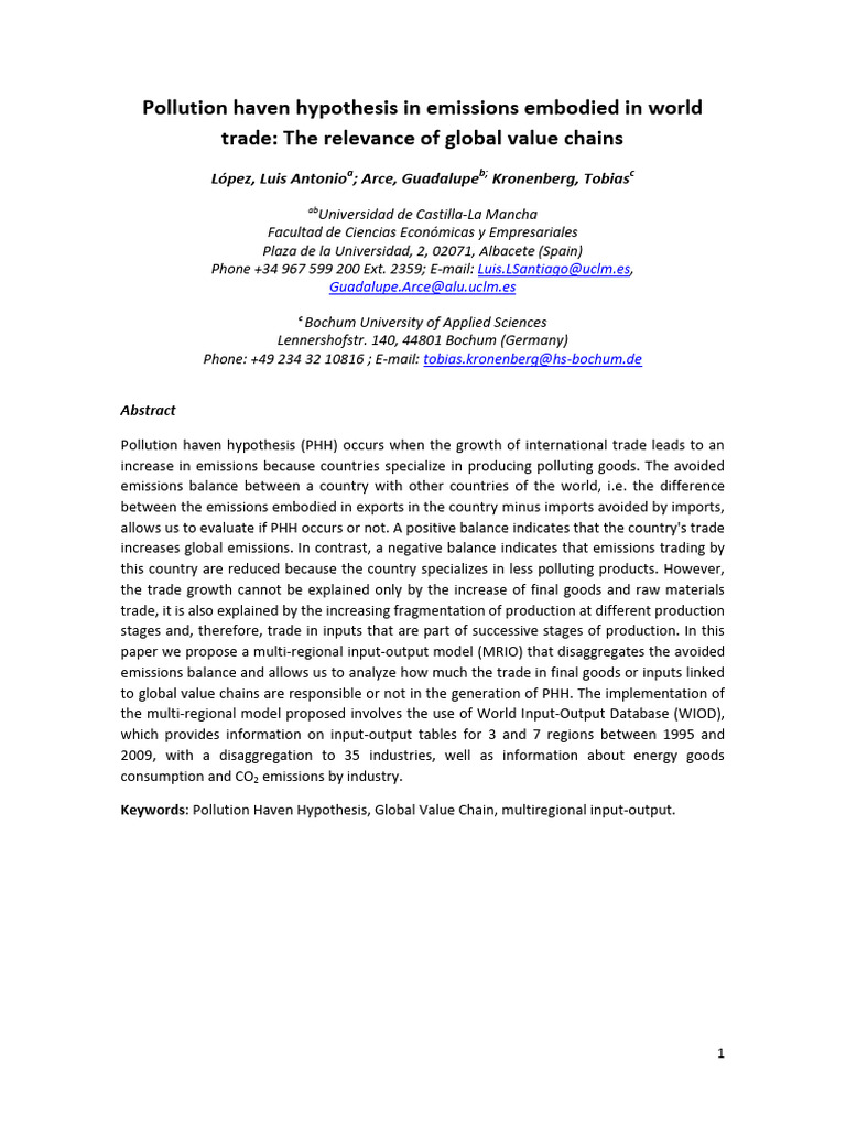 Pollution Haven Hypothesis and Trade Emissions | PDF | International ...