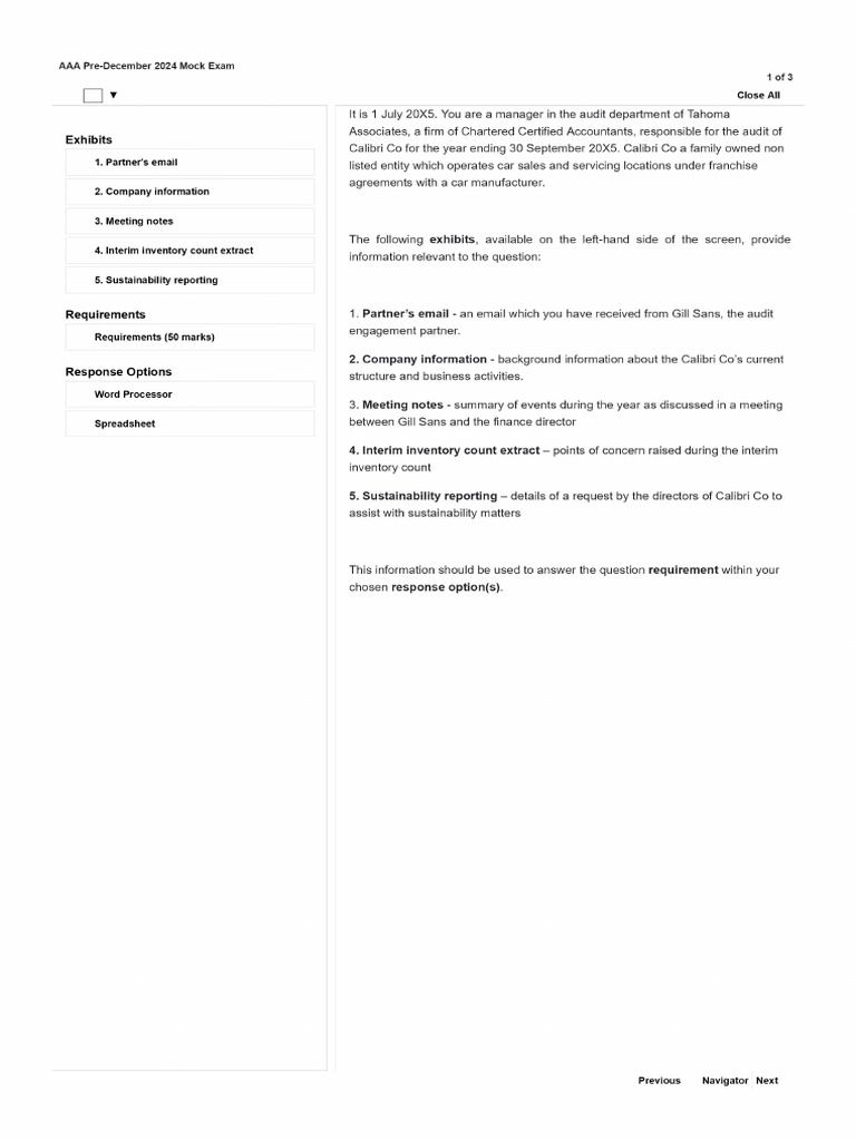 AAA Pre-December 2024 Mock Exam Overview | PDF | Audit | Auditor's Report