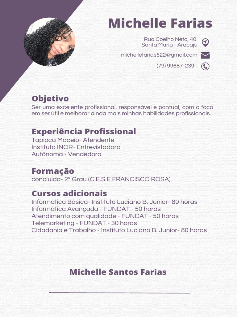 Currículo de Michelle PDF | PDF