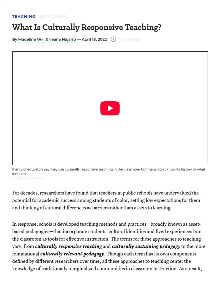 What Is Culturally Responsive Teaching - 2 | PDF | Teachers | Pedagogy