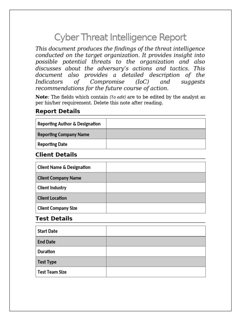 Cyber Threat Intelligence Report Template | PDF | National Security ...