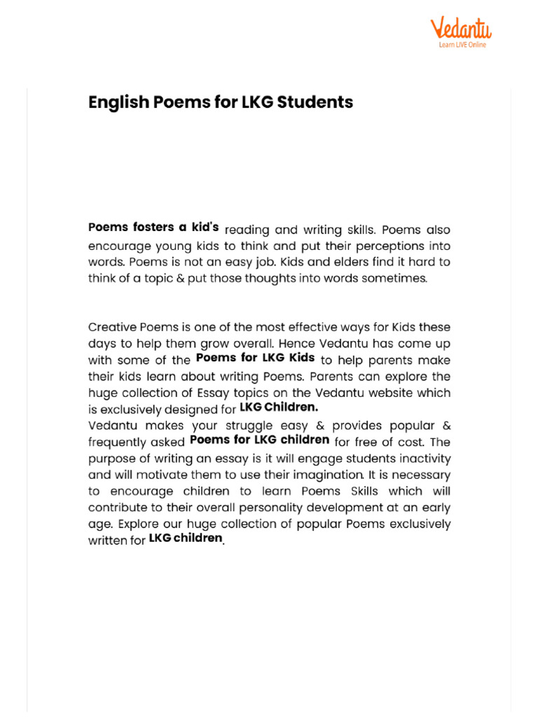 English Poems For LKG Students | PDF