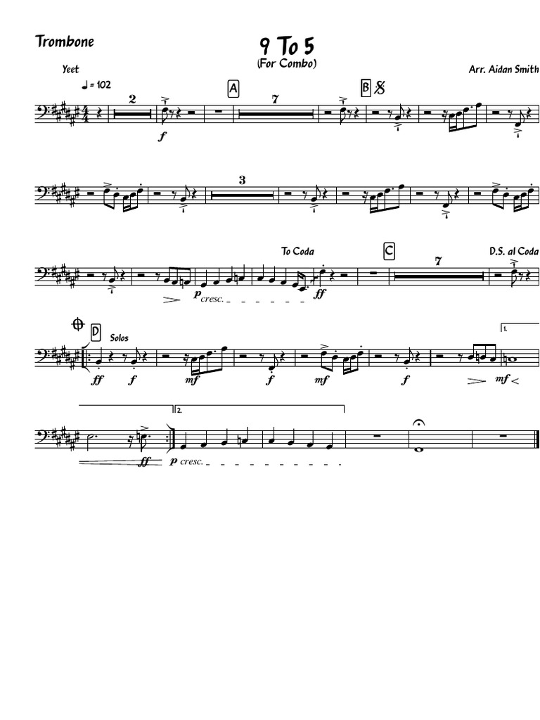 Trombone Arrangement of 9 to 5 | PDF