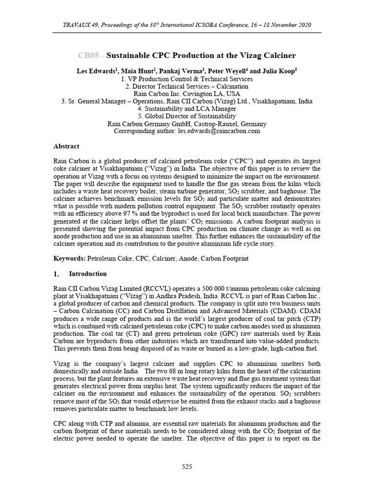 CB05 - Sustainable CPC Production at The Vizag Calciner | PDF ...